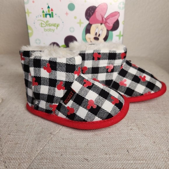 Disney | Shoes | Disney Baby Black And Red Fuzzy Soft Sole Boots | Poshmark